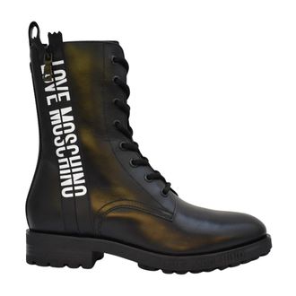 Moschino Schwarze Lederstiefeletten mit Rei&szlig;verschluss Love - - Shoes - Damen - Schwarzk - 38 EU