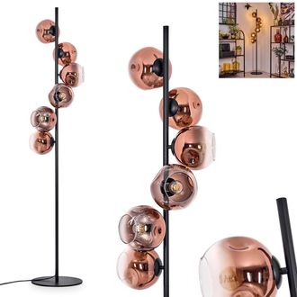 HOFSTEIN Stehleuchte Ripoll, Stehlampe aus Metall/Glas in Schwarz/Kupferfarben/Klar, Leuchte im Retro/Vintage-Design (&Oslash; Schirme 15 cm), Fu&szlig;schalter, 160 cm, E1