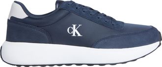 Calvin Klein Herren Runner Sneaker Athleisure Laceup aus Leder, Blau (Calvin Navy/B White/Oyster Mushroom), 42