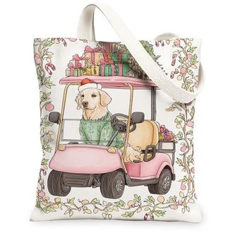 Generic Sacs fourre-tout en toile pour chien de No&euml;l, motif animal de vacances, sacs d&eacute;picerie r&eacute;utilisables, vintage floral, l&eacute;ger et lavable, taille S, blan
