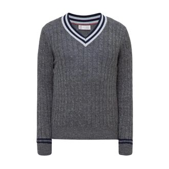 Brunello Cucinelli Marmorierter Oversized Leinen-Baumwoll-Strickpullover mit V-Ausschnitt - - Knitwear - Damen - Grau - 3XL