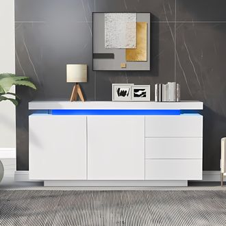 Generic Modernes Sideboard mit Hochglanzfront und LED Beleuchtung, grifflose Kommode mit 2 Türen und 3 Schubladen, eleganter Aufbewahrungsschrank Anrichte Hig