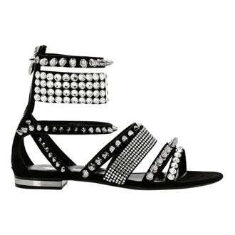 Philipp Plein Femme, Chaussures, Multicolore, Taille: 41 EU Sandales Plates en Daim avec Clous