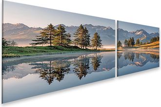 Islandburner Prime Bild auf Leinwand Berge und See Morgenstimmung in den Alpen Reflektion der Natur - Leinwand 160x40cm - 2 Teile