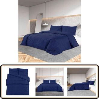 vidaXL Ensemble de housse de couette Bleu marine 220x240 cm Coton - Housses De Couette - Literie - Drap Housse - Linge De Lit - Décoration Chambre