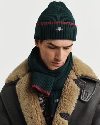 GANT Herren Essential Beanie und Schal im Geschenkset (ONE SIZE) TARTAN Gr&uuml;n