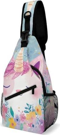 Generic Sacoche Bandouliere Mignon cheval Seas avec couronne de fleurs L&eacute;ger Sac &agrave; Bandouli&egrave;re Polyester Sac &agrave; Poitrine pour Camping Femme Homme