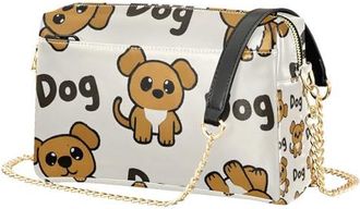 Mnsruu Sacs à bandoulière pour femme, sac à main en cuir marron avec motif chien mignon