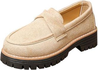 Generic Mocassins &eacute;l&eacute;gants &agrave; talons &eacute;pais pour femme, couleur unie, bout rond, intelligent, respirant, confortable, chaussures de marche d&eacute;contract&eacute;es pour le