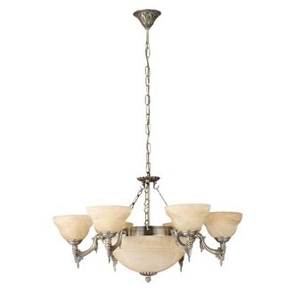 Eglo Suspension Marbella, lampe suspendue vintage &agrave; 9 flammes, style rustique, en fonte de m&eacute;tal brunie, verre alb&acirc;tre champagne, lampe de salle &agrave; manger, 