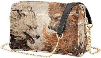 Mnsruu Sacs à bandoulière en cuir pour femme, motif loup dans les vagues, sac à main