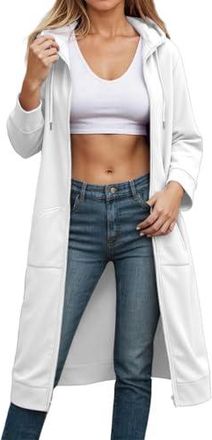 Generic Vestes &agrave; capuche longues d&eacute;contract&eacute;es pour femmes, grande taille, v&ecirc;tements dext&eacute;rieur pour lautomne et lhiver 2026, blanc, XXL