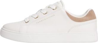 Tommy Hilfiger Baskets Cuvette Femme Casual en Cuir, Blanc (Ecru/Coastal Taupe), 38