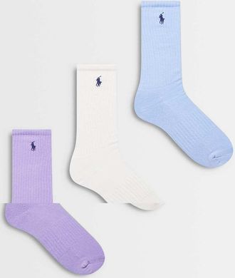 Polo Ralph Lauren Wimbledon - Lot de 3 paires de chaussettes avec logo blason - Violet, bleu et blanc