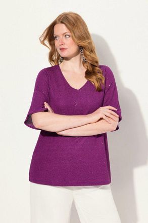 Ulla Popken T-Shirt Shirt A-Linie Glanz-Effekt Halbarm gef&uuml;ttert