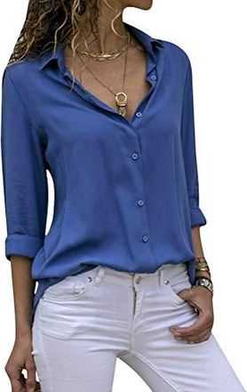 Onsoyours Tunique Femme Grande Taille, Chemisier Chic Femme Blouse Fluide Manches Longues Col Rabattu Tee Shirt Blouses et Chemises Basique Casual T Shirt Haut 