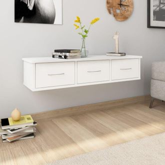 vidaXL Vidaxl - &Eacute;tag&egrave;re murale avec 3 tiroirs - Blanc 88x26x18,5 cm - Panneau agglom&eacute;r&eacute; - Charge maximale 50 kg - Conception murale