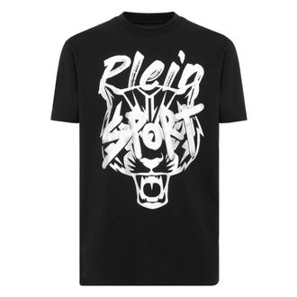 Plein Sport T-Shirt Rundhals Stencil Tiger Street Fighter - - Sport - Herren - Schwarzk - S
