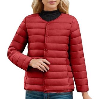 Generic Doudoune l&eacute;g&egrave;re et compressible pour manteaux d&eacute;contract&eacute;s de couleur unie grande taille, v&ecirc;tements dext&eacute;rieur chauds sans capuche, rouge, 3XL
