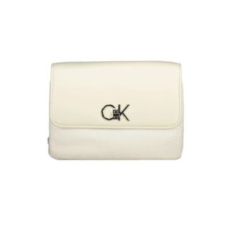 Calvin Klein Femme, Sacs, Blanc, Taille: ONE Size Sac &agrave; Main en Polyester Beige avec Poign&eacute;e en Cha&icirc;ne