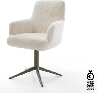 DELIFE Drehstuhl Heira-Flex mit Armlehnen Pl&uuml;sch Creme-Wei&szlig; Fu&szlig;kreuz Effektfinish Titan 360&deg; drehbar Wippfunktion Taschenfederkern, Esszimmerst&uuml;hle
