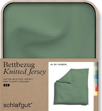 Schlafgut Knitted Jersey Bettw&auml;sche 135x200cm Bettdecke Bezug einzeln, Multicolor Uni, weich und faltenfrei mit Elasthan (Green Mid, 200x200)