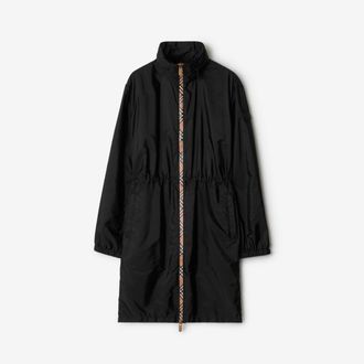 Burberry Langer Nylonparka mit Check-Streifen, Size: XS