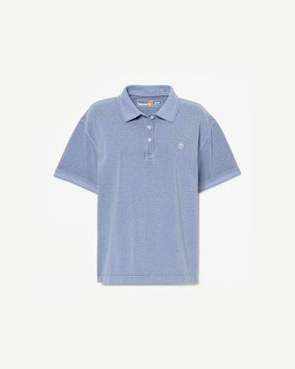Timberland St&uuml;ckgef&auml;rbtes kurz&auml;rmeliges Piqu&eacute;-Polohemd f&uuml;r Damen in Blau, Damen, Blau, Gr&ouml;&szlig;e