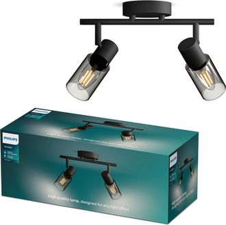 Philips Palms LED 2er Spotleuchte, E14 Lampe nicht enthalten, Schwarz, IP20