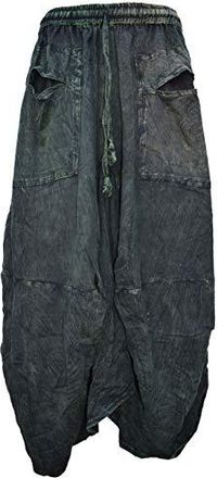 Gheri Jupe haute basse en coton vieilli avec poche ouverte pour femme, Vert délavé, Taille unique