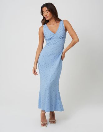 Brave Soul Robe mi-longue &agrave; imprim&eacute; fleuri avec col V et bretelles - Bleu