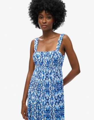 Superdry Tie - Maxikleid in Blau mit Kachelprint