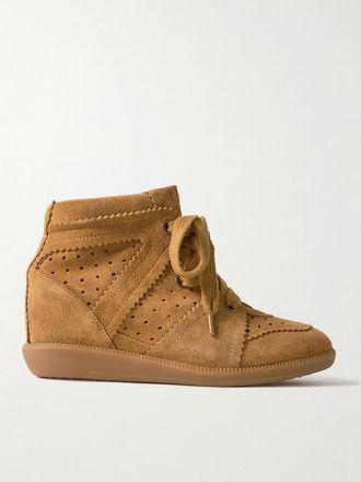 Isabel Marant Bobby Sneakers Aus Veloursleder Mit Keilabsatz Und Perforationen - Braun
