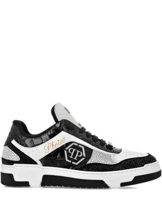 Philipp Plein Kristallverzierte Sneakers mit Kroko-Effekt - Schwarz