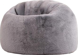 Icon Brand Kingston Sitzsack Kinder, Hellgrau, Flauschiger Kunstpelzstoff, Sitzsack Flauschig mit Füllung, Bequemer Kinder Sessel, Kuschelsessel, Lese Sessel, Sc