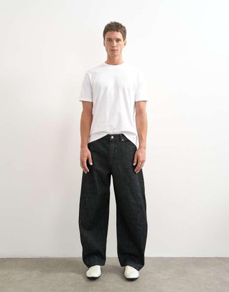 Topman jean coupe barrel rigide en noir brut