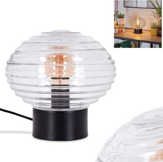 HOFSTEIN Tischleuchte Gualtar, Tischlampe aus Metall/Glas in Schwarz/Klar, Leuchte im modernen Vintage/Retro-Design mit Schirm aus Glas (&Oslash; 15,5 cm) u. An/-Ausc
