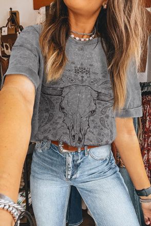 Azura Exchange Longhorn Skull Grafik T-Shirt