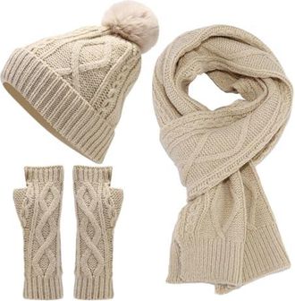 Generic Ensemble écharpe, gants, chapeau pour adolescentes, filles, femmes et hommes, automne hiver, bonnet en laine chaude, écharpe, gants, trois pour lentra