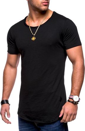 Rello & Reese Herren Oversize T-Shirt Crew Rundhals MT-7103 [Schwarz, XXL]