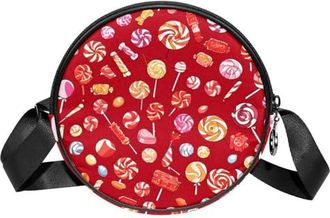 Generic Circle Sac &agrave; bandouli&egrave;re pour femme, petit sac &agrave; bandouli&egrave;re rouge bonbon avec fermeture &eacute;clair, bretelles r&eacute;glables, sac &agrave; main rond d&eacute;contract&eacute; pour
