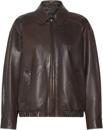 Max Mara Bomber en nappa lav&eacute; - Femme - Vestes - Brun - Taille: 38 FR