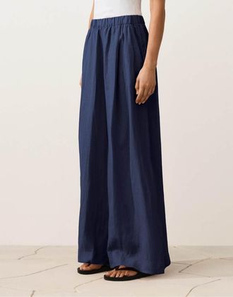 Oysho Hose aus 100% Leinen in Marineblau mit weitem Bein