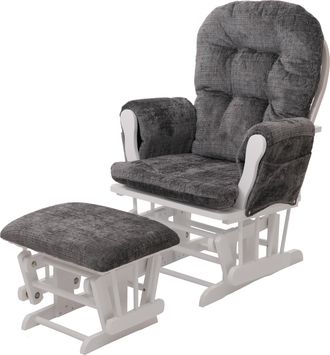 Mendler Relaxsessel HWC-C76, Schaukelstuhl Schwingstuhl mit Hocker Stoff Chenille (465g/m²) Öko-Tex - dunkelgrau, Gestell weiß