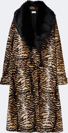 Nour Hammour Manteau Nina en shearling &agrave; motif tigre