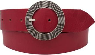 AnnaMatoni Ceinture en cuir v&eacute;ritable pour femme avec boucle ronde en cuir de vachette 4 cm de large, rouge, 100
