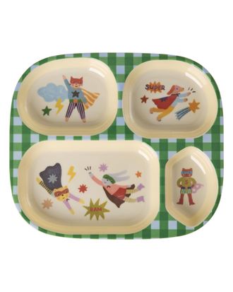 Rice Melamin Kinderteller mit 4er Einteilung - gr&uuml;n - Hero Print