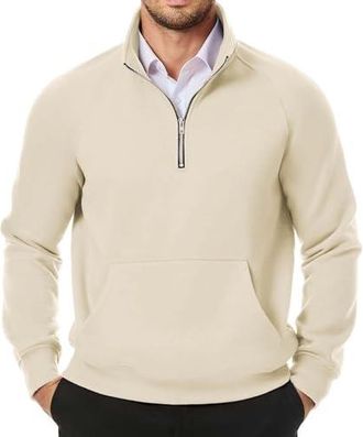 Generic Pull pour homme avec demi-fermeture &eacute;clair - Col montant uni - Sans capuche - Manches longues - Doux et confortable - Haut d&eacute;contract&eacute; avec poche - V&ecirc;