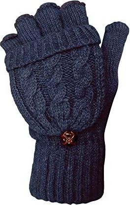 TOSKATOK Gants sans Doigts en Laine torsadée pour Femme-Taille Unique-Marine