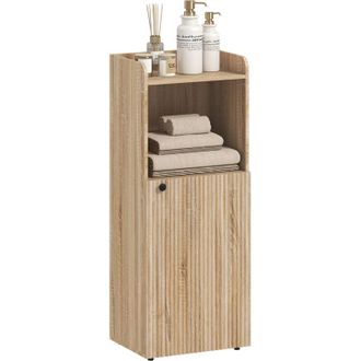 HOMCOM Meuble salle de bain - HOMCOM - 4 niveaux - 1 placard, compartiment ouvert, &eacute;tag&egrave;re r&eacute;glable - 40 x 31 x 104 cm - ch&ecirc;ne jaune